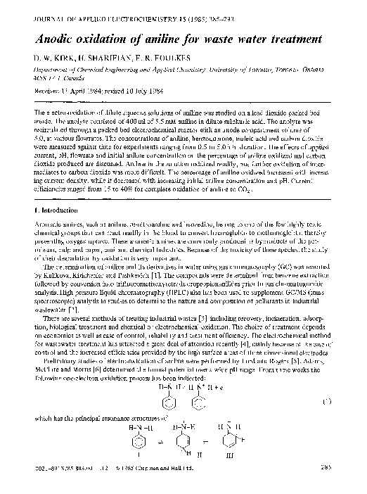 (PDF) Anodic oxidation of aniline for waste water treatment