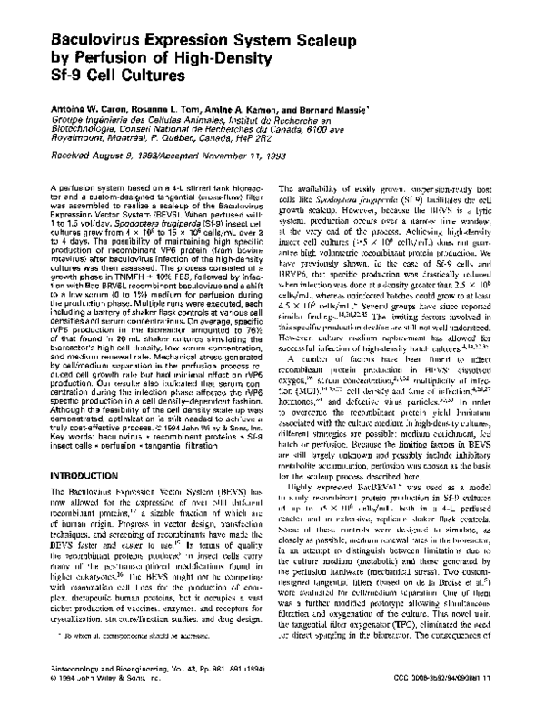 (PDF) Baculovirus expression system scaleup by perfusion of high ...