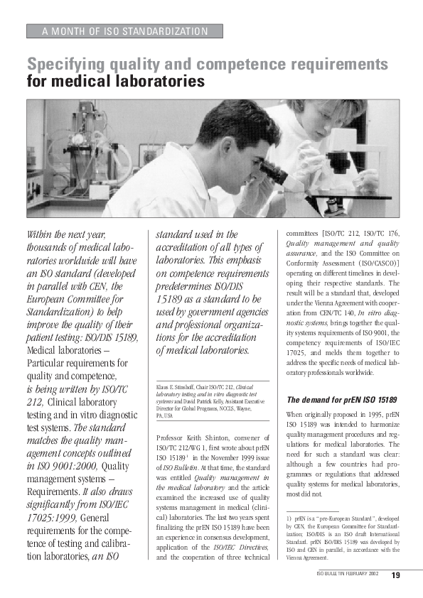 (PDF) A MONTH OF ISO STANDARDIZATION Specifying quality and competence requirements for medical ...