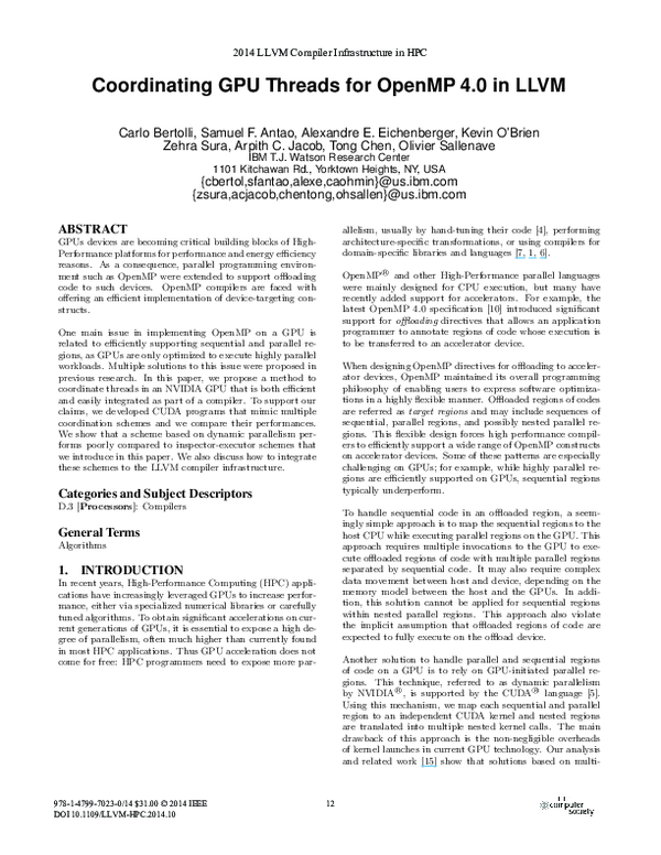 (PDF) Coordinating GPU threads for OpenMP 4.0 in LLVM