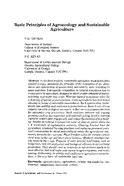 (PDF) Basic principles of agroecology and sustainable agriculture