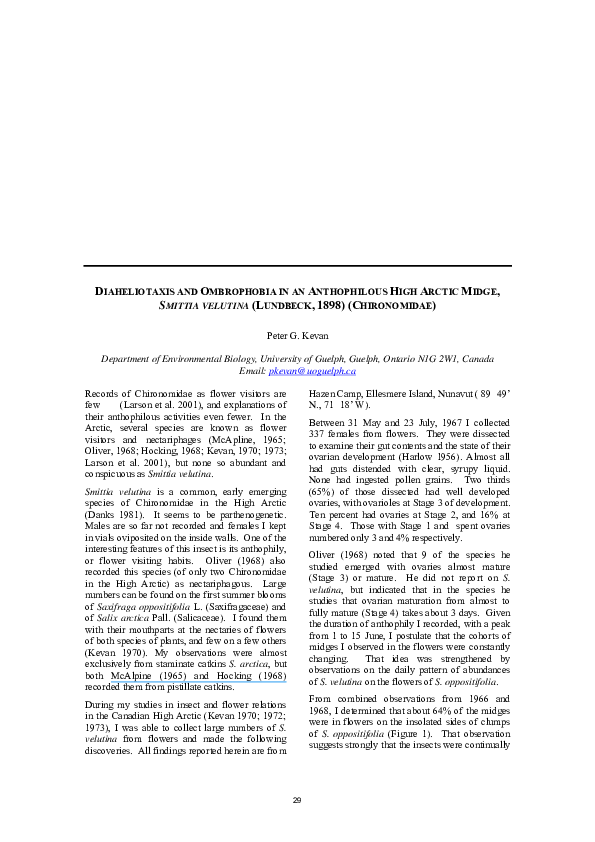 (PDF) Diaheliotaxis and Ombrophobia in an Anthophilous High Arctic Midge