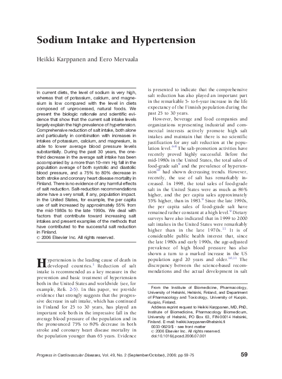 (PDF) Sodium Intake and Hypertension