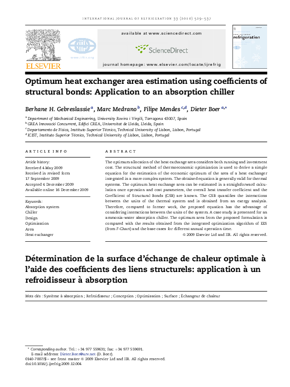 (PDF) Optimum heat exchanger area estimation using coefficients of ...
