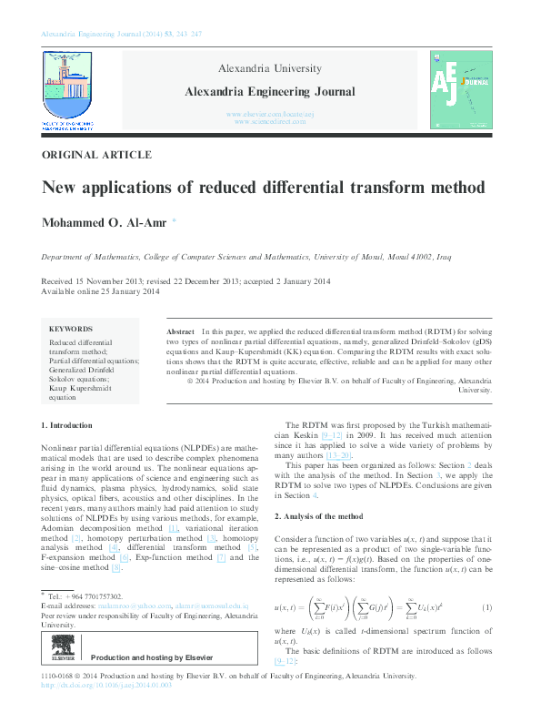 Pdf New Applications Of Reduced Differential Transform Method