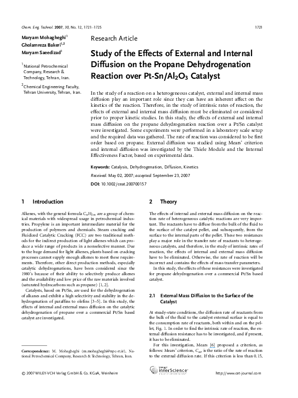 (PDF) Study of the Effects of External and Internal Diffusion on the ...