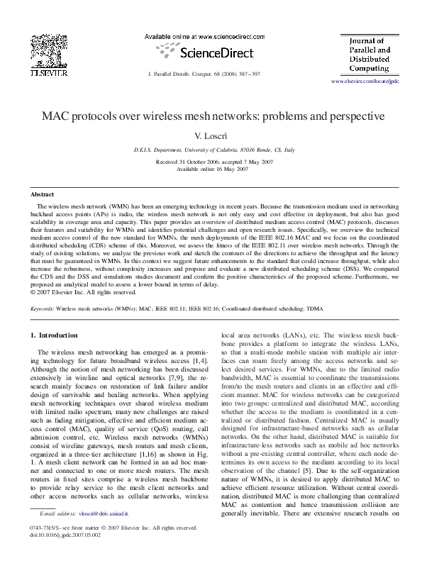 (PDF) MAC protocols over wireless mesh networks: problems and perspective