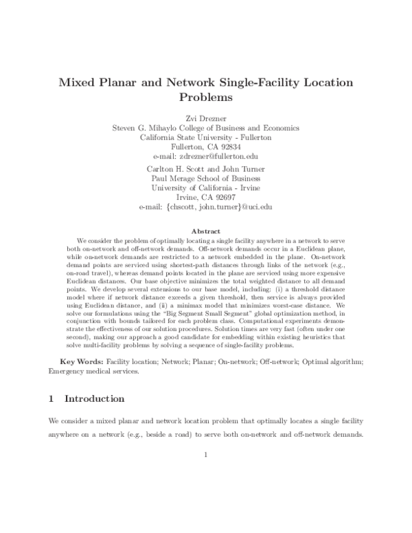 (PDF) Mixed Planar and Network Single-Facility Location Problems