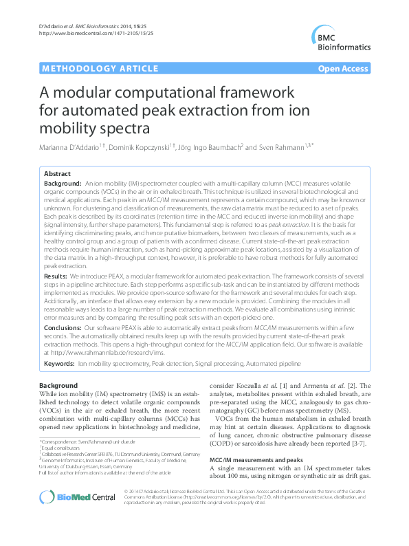 Pdf A Modular Computational Framework For Automated Peak Extraction