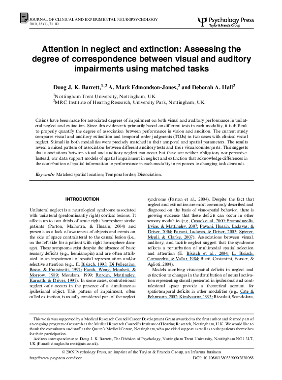 (PDF) Attention in neglect and extinction: Assessing the degree of ...