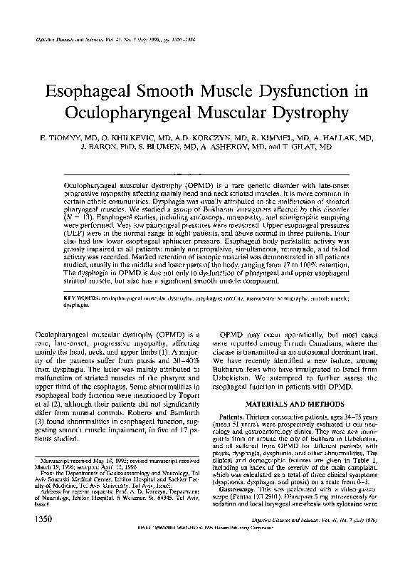 (PDF) Esophageal smooth muscle dysfunction in oculopharyngeal muscular ...