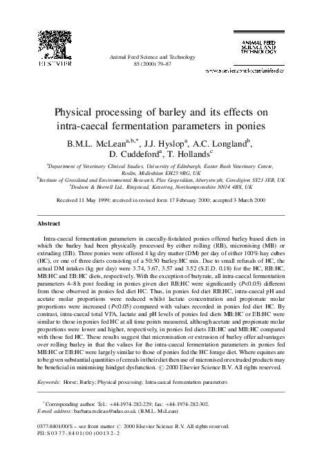 (PDF) Physical processing of barley and its effects on intra-caecal ...