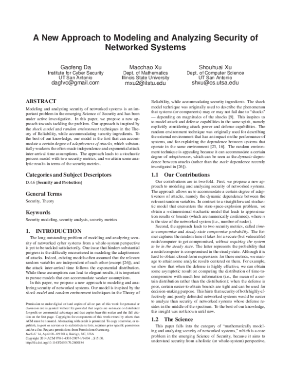 Pdf A New Approach To Modeling And Analyzing Security Of Networked