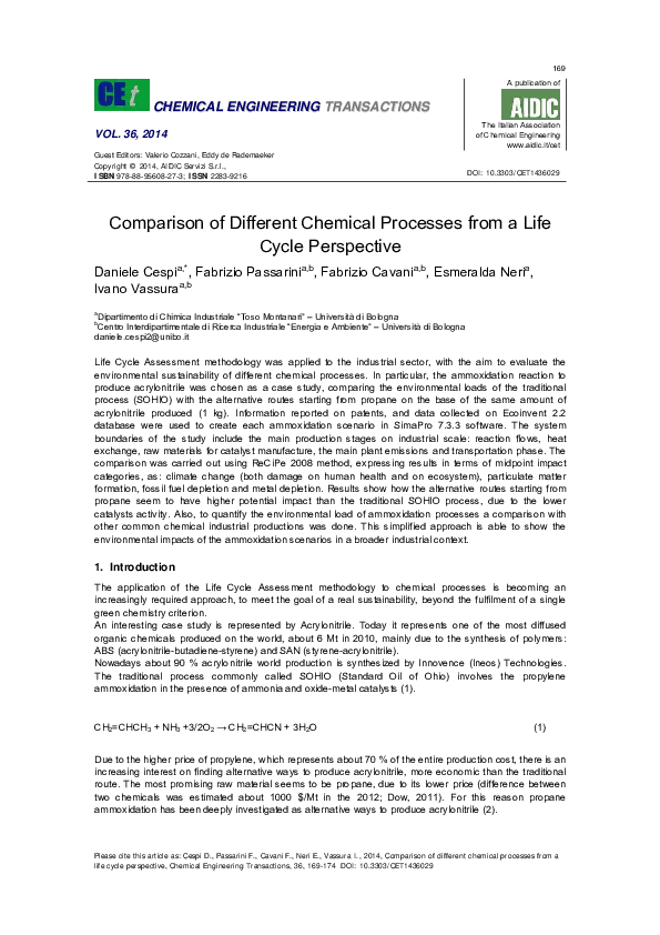 (PDF) Comparison of Different Chemical Processes from a Life Cycle ...