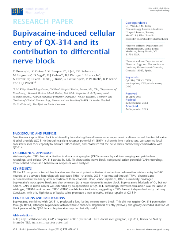 (PDF) Bupivacaine-induced cellular entry of QX-314 and its contribution ...