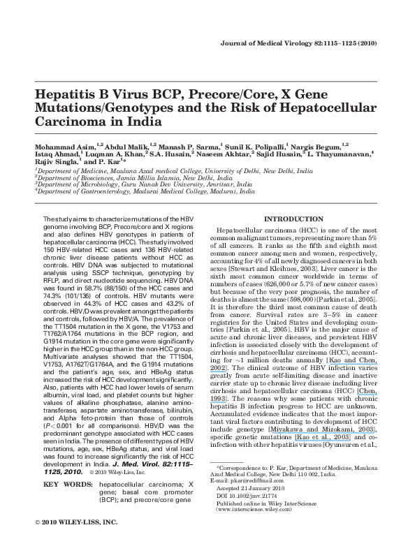 (PDF) Hepatitis B virus BCP, precore/core, X gene mutations/genotypes ...