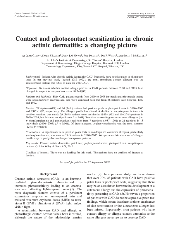 (PDF) Contact and photocontact sensitization in chronic actinic ...