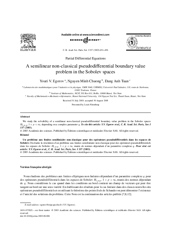 Pdf A Semilinear Non Classical Pseudodifferential Boundary Value Problem In The Sobolev Spaces