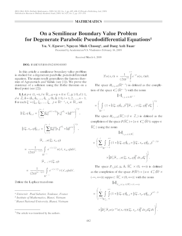 Pdf On A Semilinear Boundary Value Problem For Degenerate Parabolic Pseudodifferential Equations