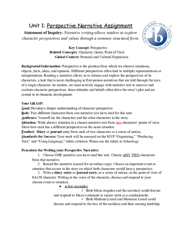 (DOC) Perspective Narrative MYP