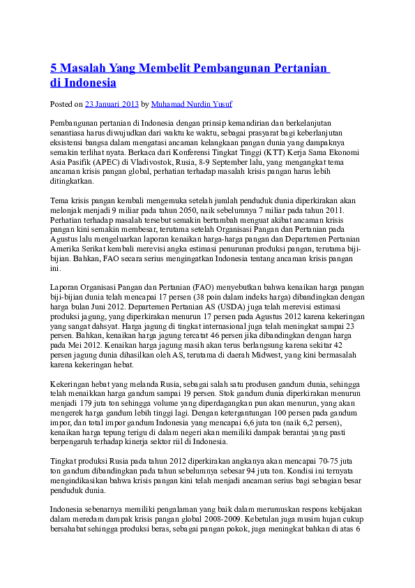 (DOC) Masalah Yang Membelit Pembangunan Pertanian di