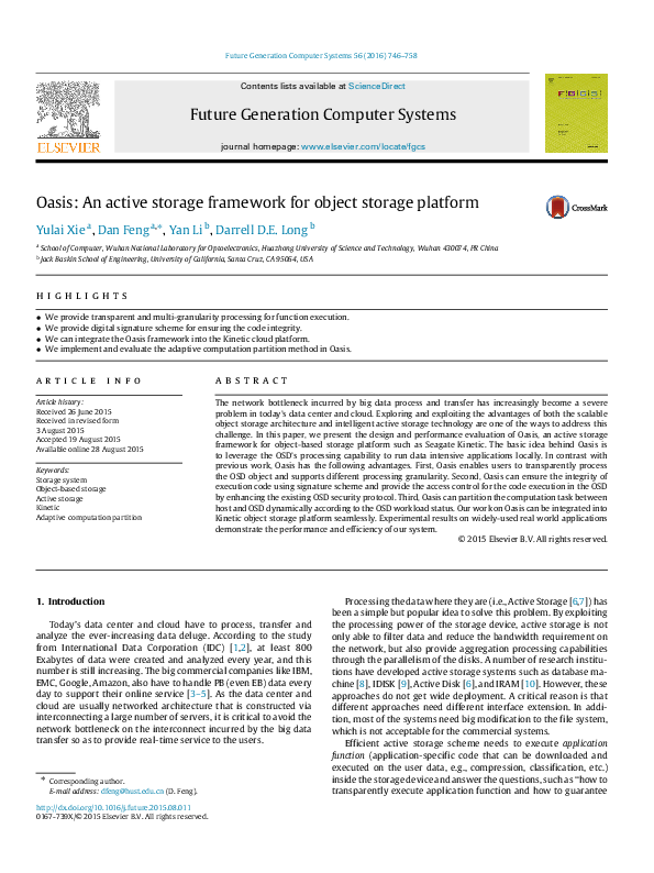 (PDF) Oasis: An active storage framework for object storage platform