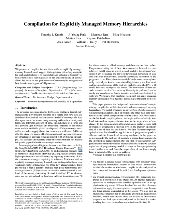 (PDF) Compilation for explicitly managed memory hierarchies