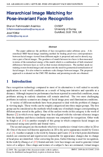 (PDF) Hierarchical Image Matching for Pose-invariant Face Recognition