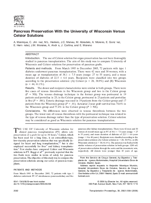 (PDF) Pancreas Preservation With the University of Wisconsin Versus ...