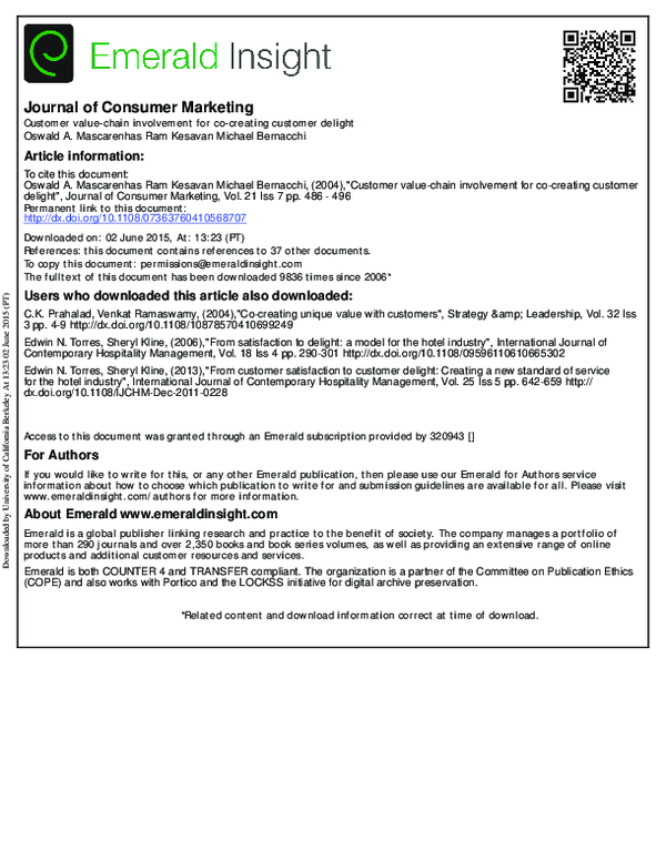 (PDF) Customer value-chain involvement for co-creating customer delight