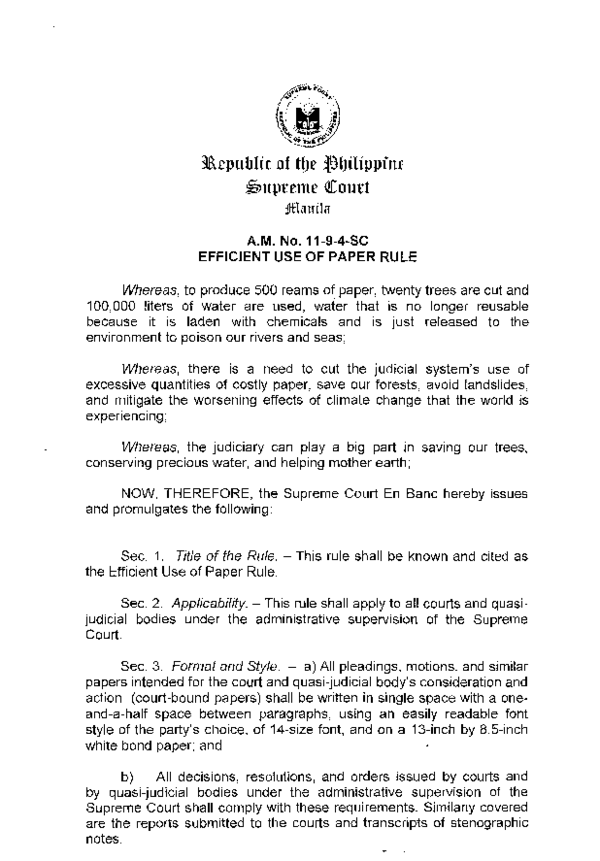 (PDF) A.M. No. 11 9 4 SC Efficient Use of Paper Rule