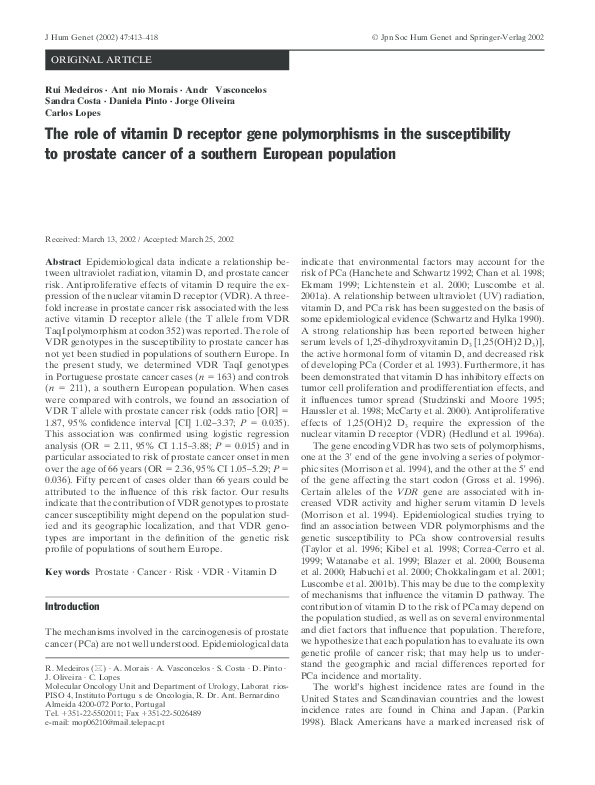 (PDF) The role of vitamin D receptor gene polymorphisms in the susceptibility to prostate cancer ...
