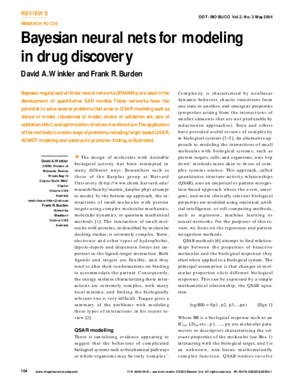 (PDF) Bayesian neural nets for modeling in drug discovery