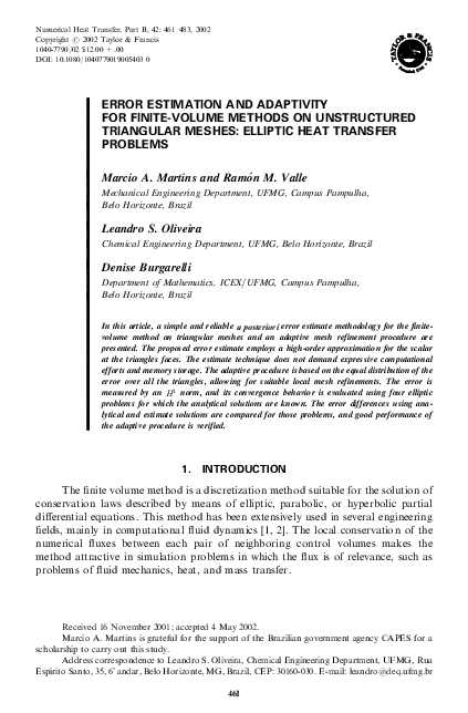 Pdf Error Estimation And Adaptivity For Finite Volume Methods On Unstructured Triangular