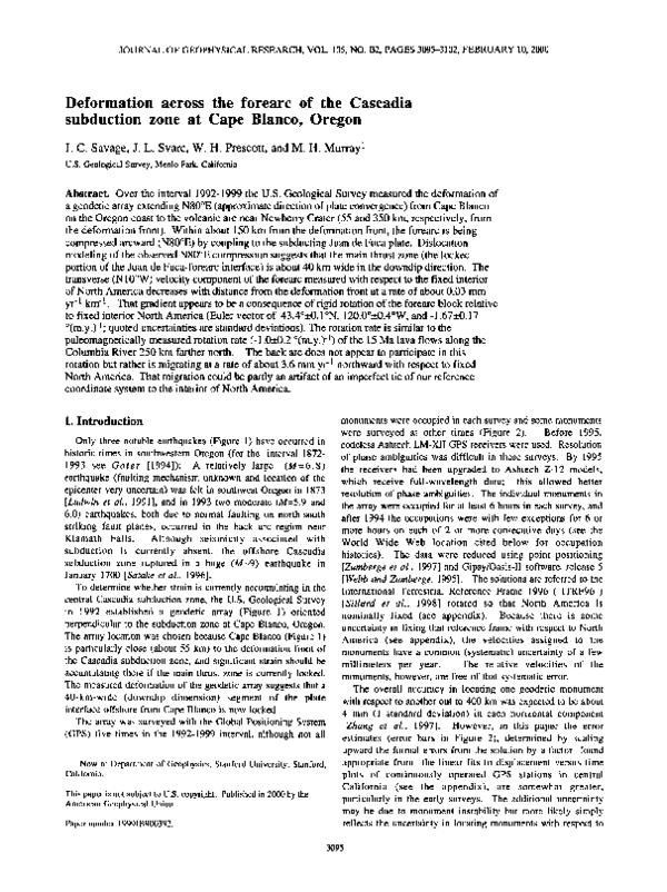 (PDF) Deformation across the forearc of the Cascadia subduction zone at ...