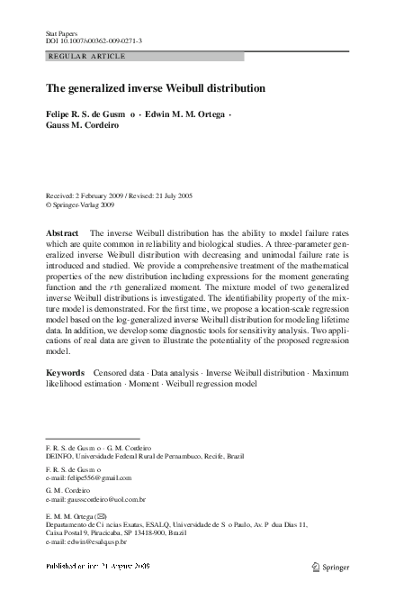 Pdf The Generalized Inverse Weibull Distribution
