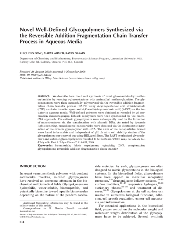 (PDF) Novel well-defined glycopolymers synthesized via the reversible ...