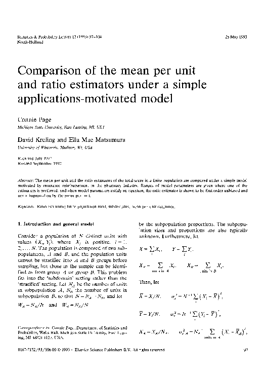Pdf Comparison Of The Mean Per Unit And Ratio Estimators Under A Simple Applications Motivated
