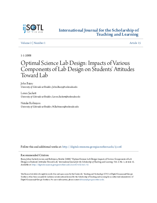 (PDF) Optimal Science Lab Design: Impacts of Various Components of Lab ...