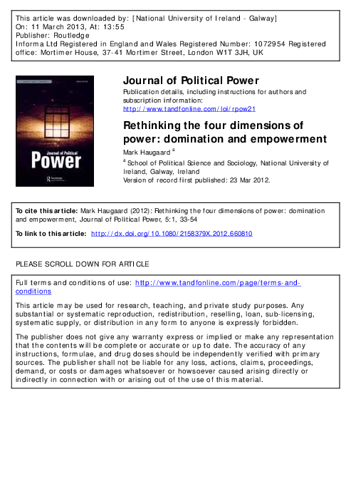 (PDF) Rethinking the four dimensions of power: domination and empowerment