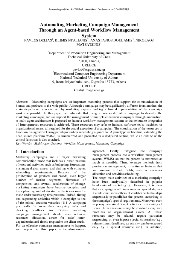 (PDF) Automating Marketing Campaign Management Through an Agent-based Workflow Management System ...
