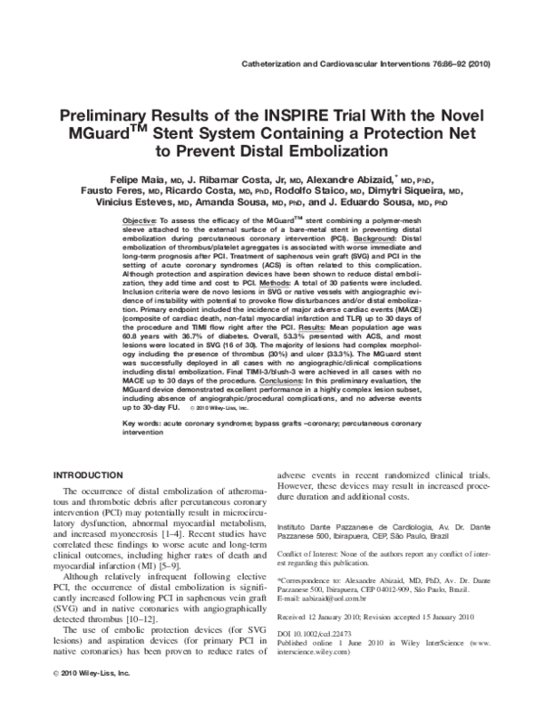 (PDF) Preliminary results of the INSPIRE trial with the novel MGuard ...