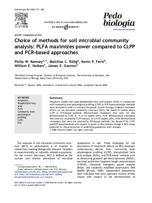 (PDF) Choice of methods for soil microbial community analysis: PLFA ...