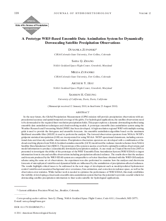 Pdf A Prototype Wrf Based Ensemble Data Assimilation System For Dynamically Downscaling