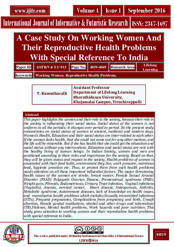 (PDF) A Case Study On Working Women And Their Reproductive Health ...