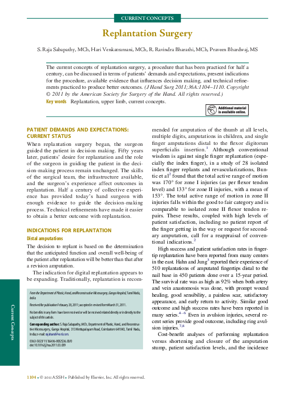 (PDF) Replantation Surgery
