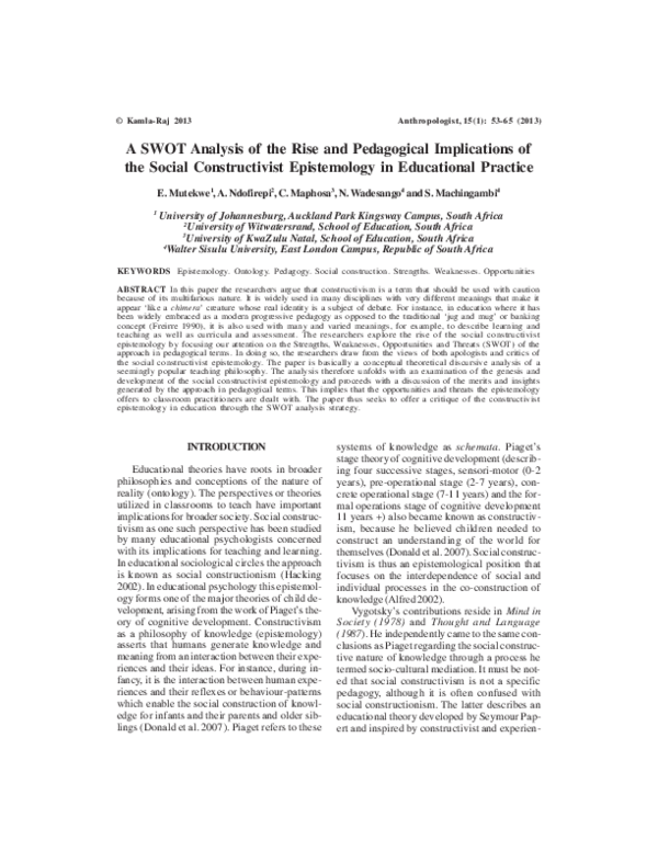(PDF) A SWOT Analysis of the Rise and Pedagogical Implications of the Social Constructivist ...