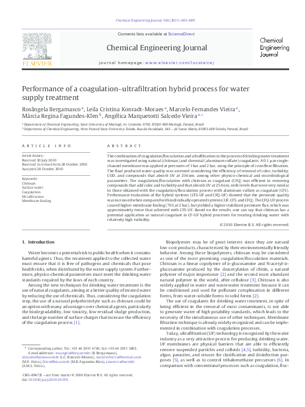 (PDF) Performance of a coagulation–ultrafiltration hybrid process for water supply treatment