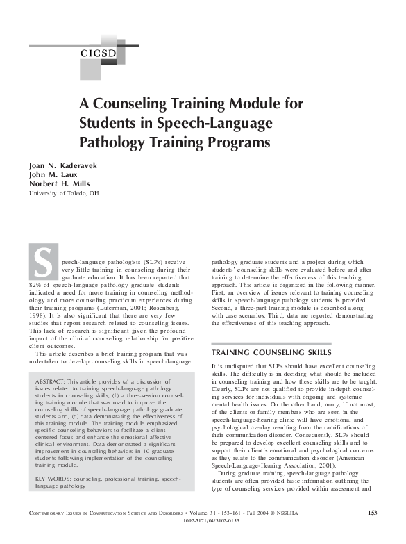 (PDF) A Counseling Training Module for Students in Speech-Language ...
