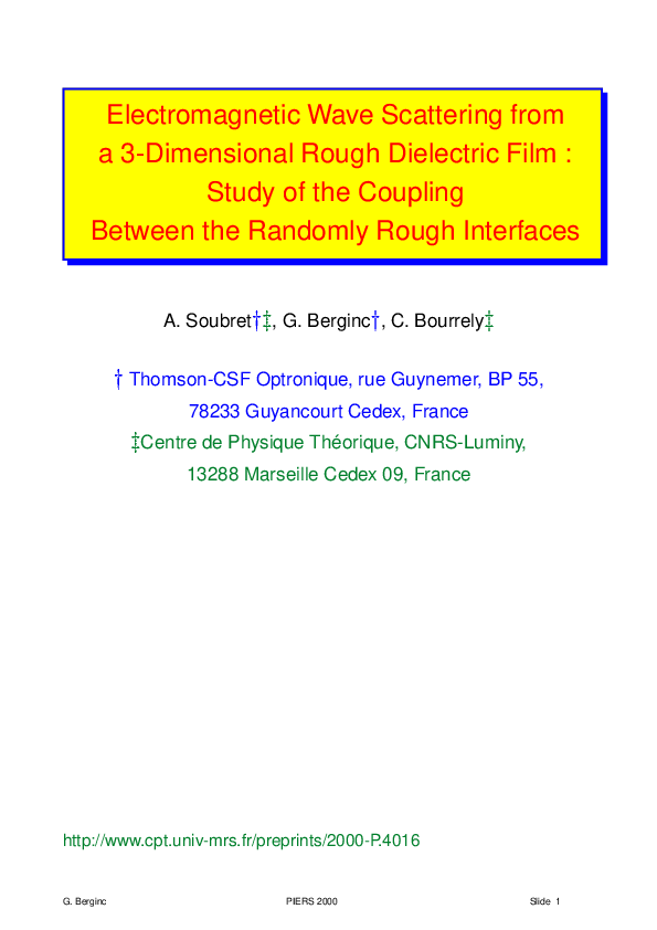 (PDF) Electromagnetic Wave Scattering from a 3-Dimensional Rough and Random Dielectric Film